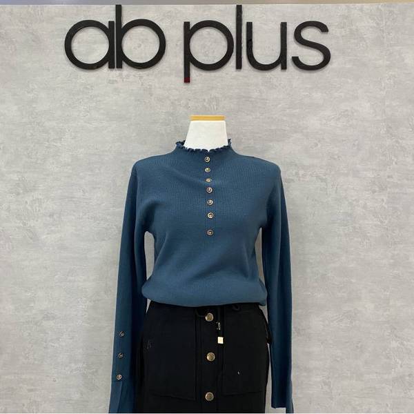 패션 ab plus 반폴라 프릴 넥 슬림 단추 포인트 니트티 LSU4ZW-31K_FI - SSG.COM
