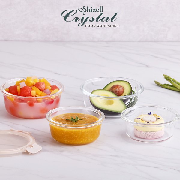 [Shizell] 쉬젤 크리스탈 내열밀폐용기 원형4종세트(원형400ml x 2ea+620ml x 2ea) - SSG.COM