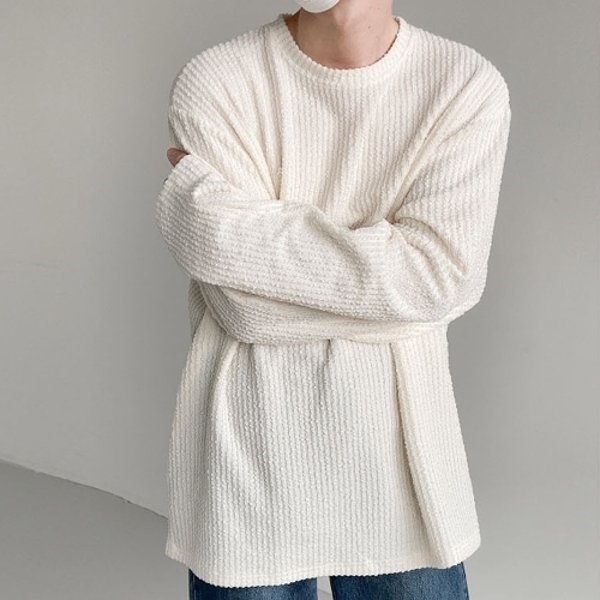 남자 오버핏 라운드 무지 골지 긴팔 티 LD-TSA-SSIS665-화이트 - SSG.COM