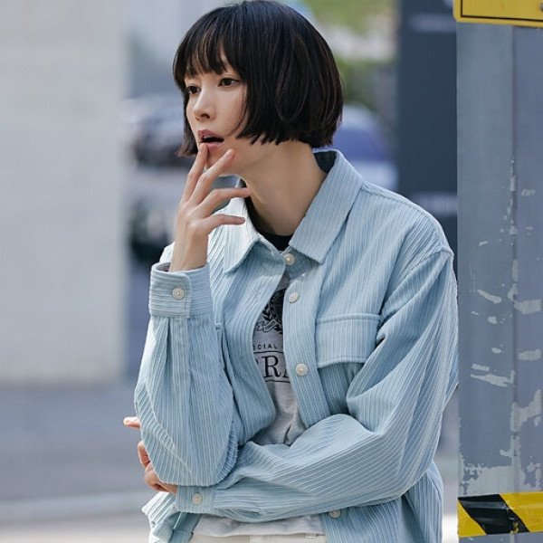 23 FW 여성 카라 오버핏 코듀로이 셔츠 블루 BL - SSG.COM