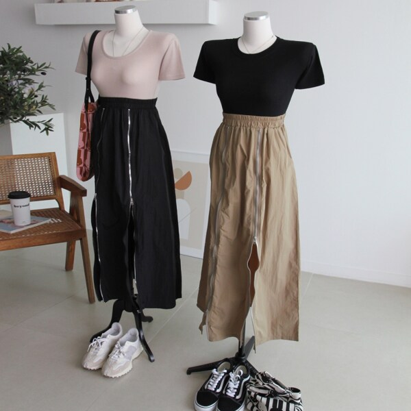 2080지쁘sk 지쁘 바스락 지퍼 A라인 밴딩 롱스커트 - SSG.COM