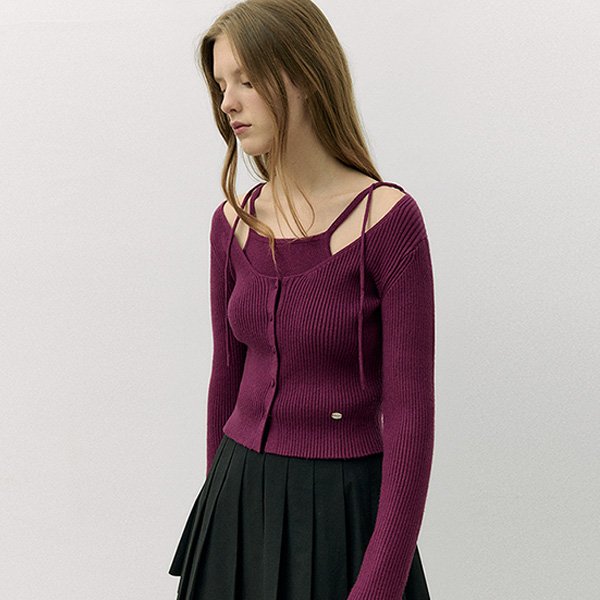 RIBBON SLEEVELESS CARDIGAN SET PURPLE - SSG.COM