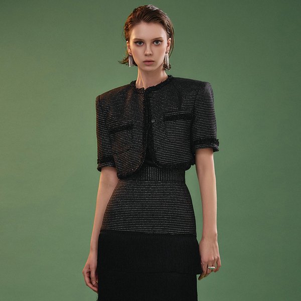 [딘트] J9234 올립 트위드 하프 크롭 싱글 자켓/블랙 - SSG.COM