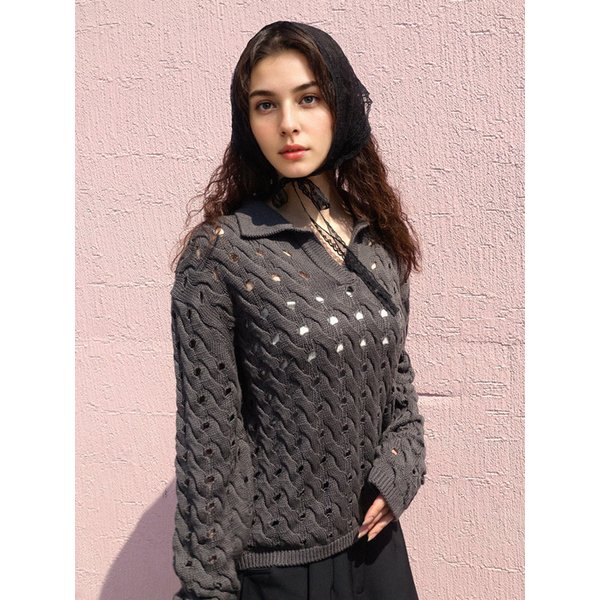 Overfit Crocher Collar Knit - Deep Grey - SSG.COM