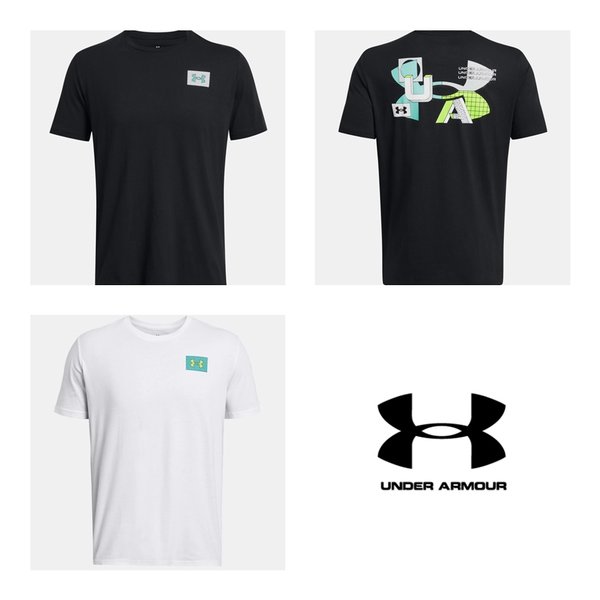 1382828 블랙 화이트 2컬러 남성 UA 컬러 블록 로고 레프트 체스트 부드러운 면 반팔 티셔츠 - SSG.COM
