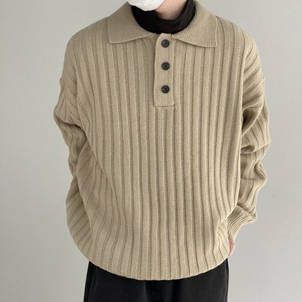 남자 캐주얼 골지 버튼 카라 니트 스웨터 LD-KNA-SSIS663-베이지 - SSG.COM