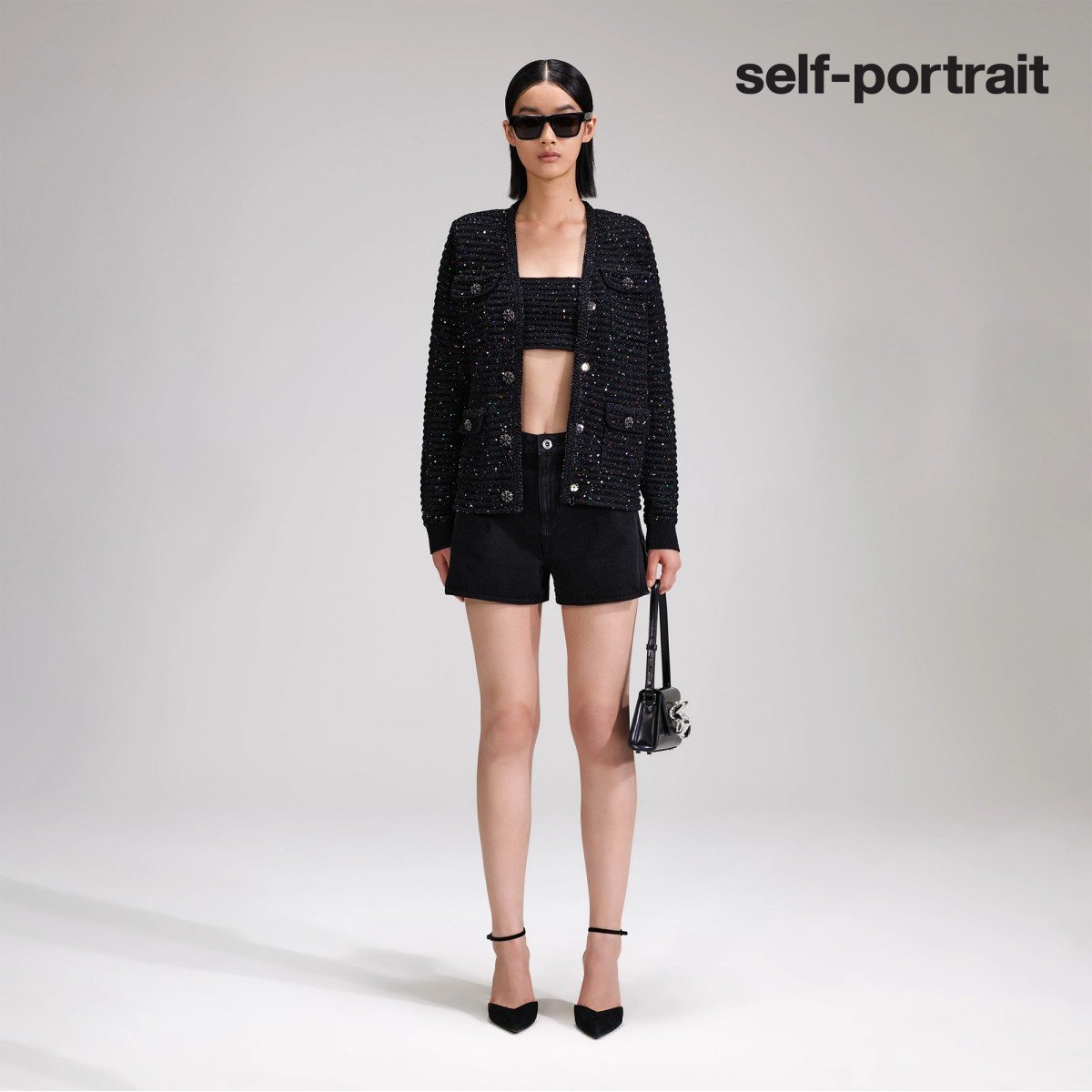 [self-portrait] 블랙 시퀸 니트 가디건 (SS23-191C-B) - SSG.COM