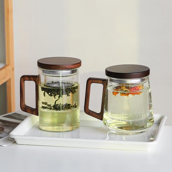 나무 손잡이 뚜껑 내열유리 티머그 유리컵 2size - SSG.COM