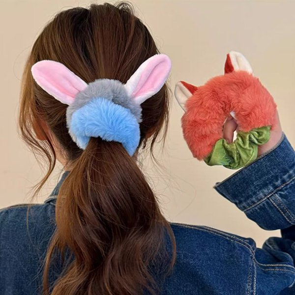 귀여운 토끼 여우 귀 캐릭터 밍크 털 곱창 스크런치 헤어 끈 겨울 보들 퍼 고무줄 머리끈 Ssgcom