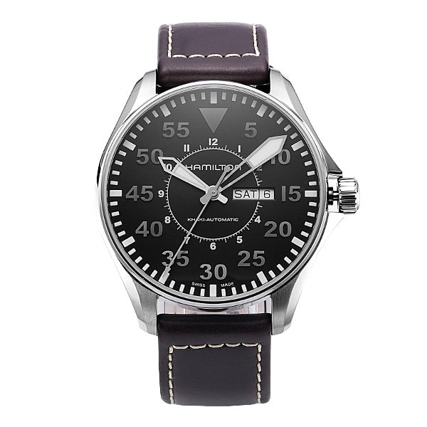 [해밀턴] H64715535 카키 에비에이션 파일럿 데이데이트 오토매틱 남성 가죽시계 46mm - SSG.COM