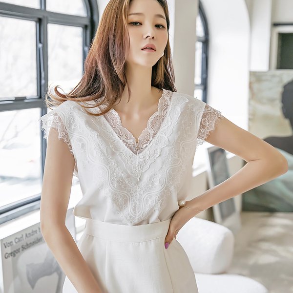 [딘트] B2653 론더 레이스 슬리브리스 블라우스 - SSG.COM