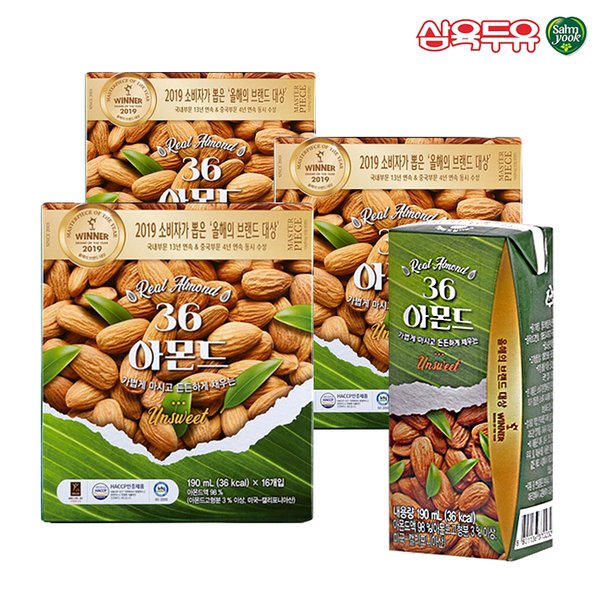 삼육식품 36 아몬드 언스위트 190ml 48팩 - SSG.COM