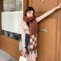 [M7] 여자 FW 오버 모헤어 격자 프린지 빅 목도리 - SSG.COM