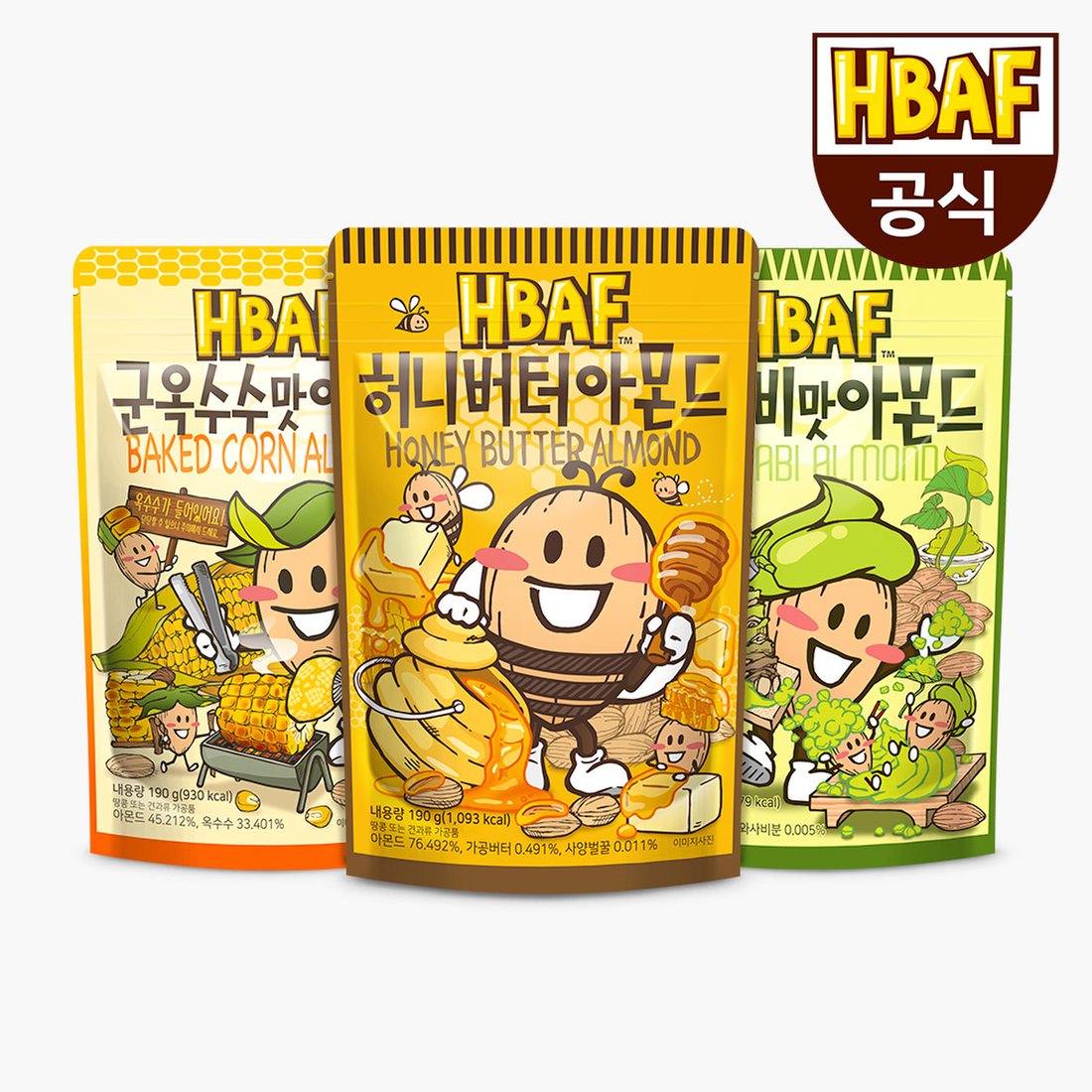 [본사직영] 바프 아몬드 190g 3봉 세트(허니버터/와사비/군옥수수), 믿고 사는 즐거움 SSG.COM