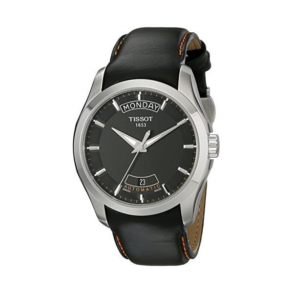 독일 티쏘 가죽 시계 Tissot Mens 블랙 레더 밴드 스틸케이스 Automatic Date Analog 워치 T0354 ...
