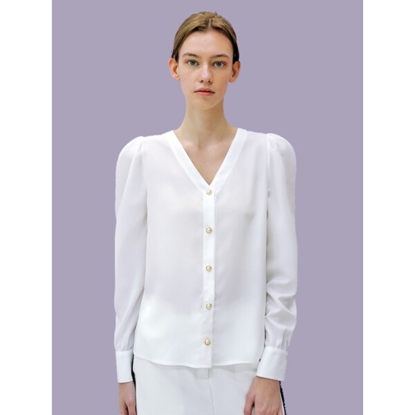 퍼프 브이넥 화이트 블라우스_ Puff V-neck White BL - SSG.COM