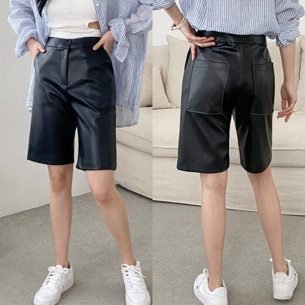 쉬즈미 / 여성 버튼 포켓 레더 5부팬츠 가죽 반바지(PTS-490)[중지]5 - SSG.COM