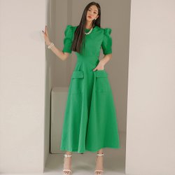 [딘트] D4470 바오 퍼프 포켓 미디 원피스 - SSG.COM
