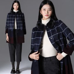 [르오트(LeOT)] 천연 밍크퍼 알파카 체크 배색 울코트 - SSG.COM