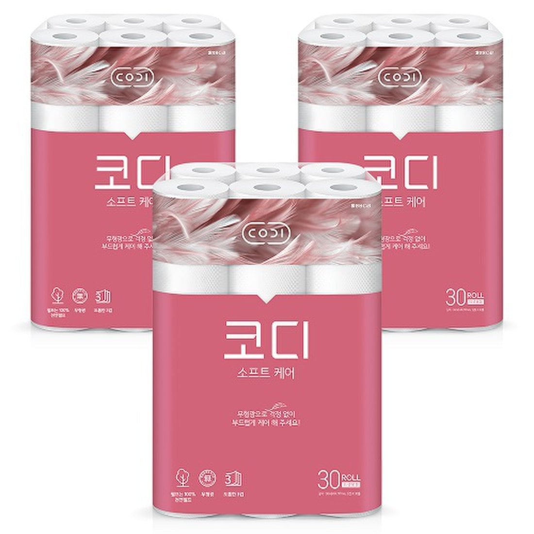 [SSG]코디 소프트케어 화장지 30m*30롤 3팩 (천연펄프. 무형광), 믿고 사는 즐거움 SSG.COM