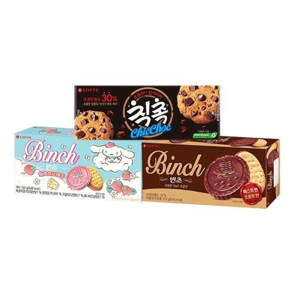 롯데제과 산리오 빈츠 딸기프로마쥬 102g + 빈츠 102g + 칙촉 90g 각 1개씩 - SSG.COM