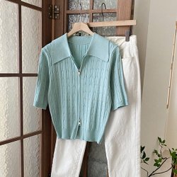 케이블 여성 카라넥 세미크롭 반팔 니트 가디건 BONG-WCD-2305-민트 - SSG.COM