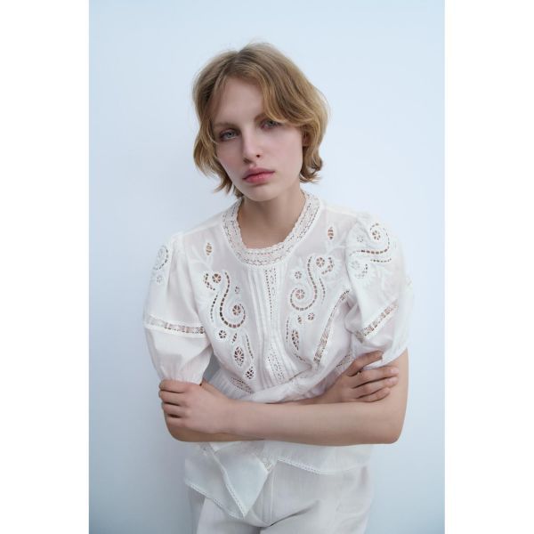 ZARA 자라 우먼 로맨틱 엠브로이더드 자수 블라우스 ZW 컬렉션 - 에크루 5107/046/712 258288 - SSG.COM