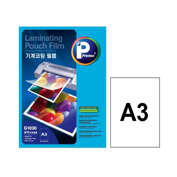 프린텍 광택 코팅필름 A3 G1030 100매, 100mic - SSG.COM