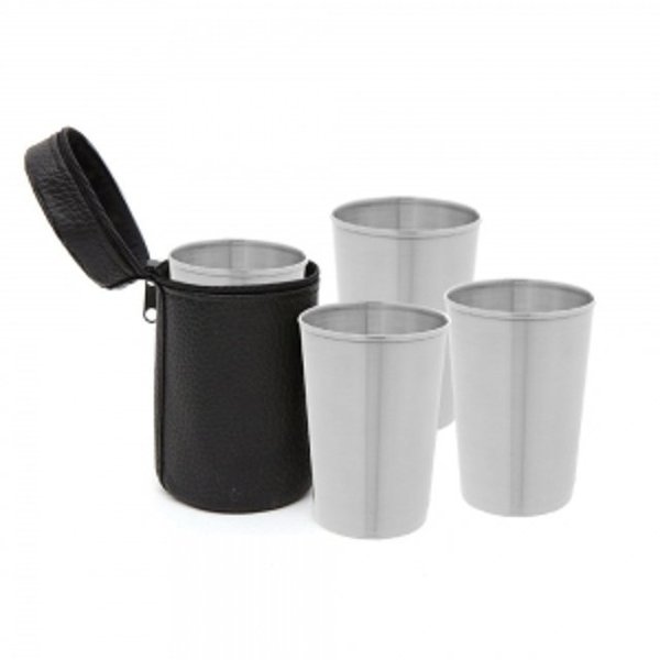 휴대용 스텐 캠핑컵 4p세트(170ml)/가죽파우치 스텐컵/1269291 - SSG.COM