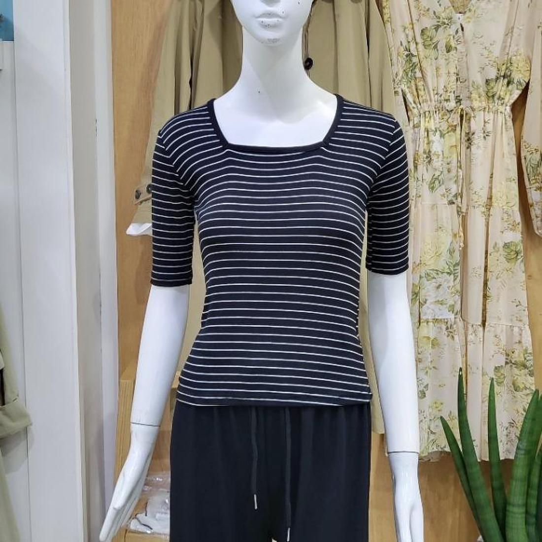 클리지 DP01 스퀘어넥 골지 5부 티셔츠 스트라이프 여름 기본티 CN4WTS20 (S9975627), 믿고 사는 즐거움 SSG.COM