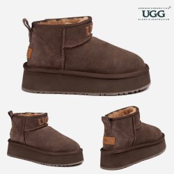 호주어그 24FW 오즈웨어 클래식 플랫폼 니트 로고 미니 부츠 4cm 굽 OB658PL 초코릿 - SSG.COM