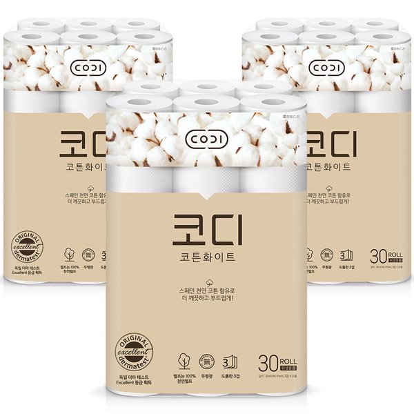 코디 코튼화이트 화장지 30m*30롤 3팩 - SSG.COM