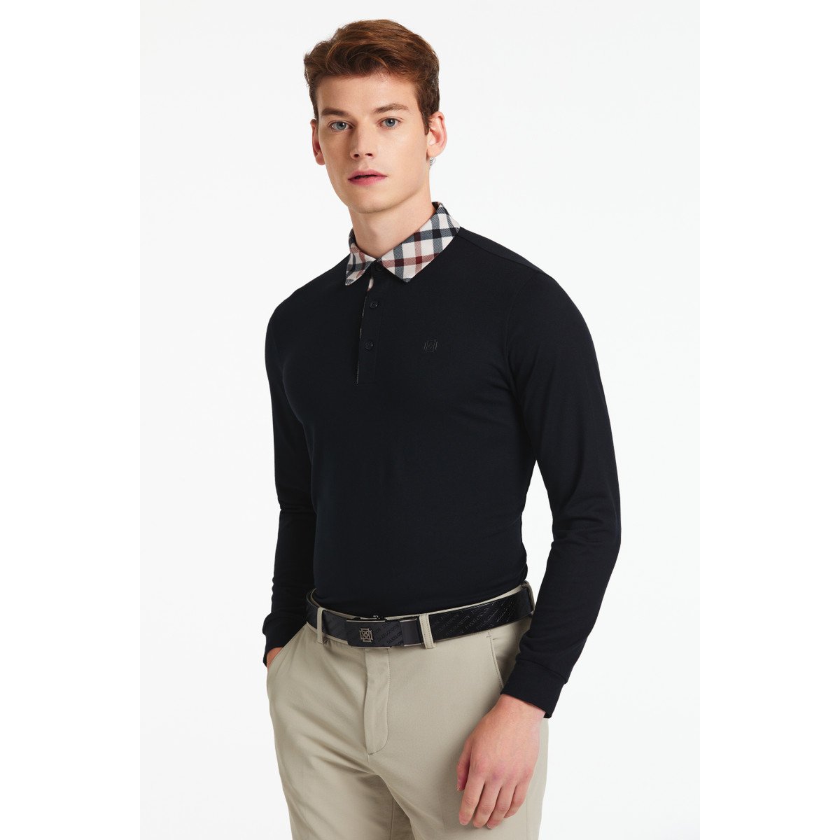 [23FW][ONLINE EXCLUSIVE] 솔리드 긴팔 체크 폴로 티셔츠 DGTS3D901(BK,N3,T2) - SSG.COM