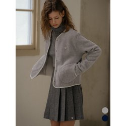 Sofia collarless fleece jacket_Gray - SSG.COM