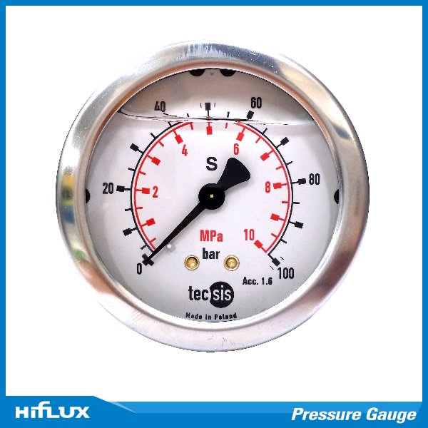 TECSIS 압력게이지 (0 ~ 100 bar) 판넬타입(BK), 전면부 63mm, PT 1/4 inch, 오일충만형 - SSG.COM