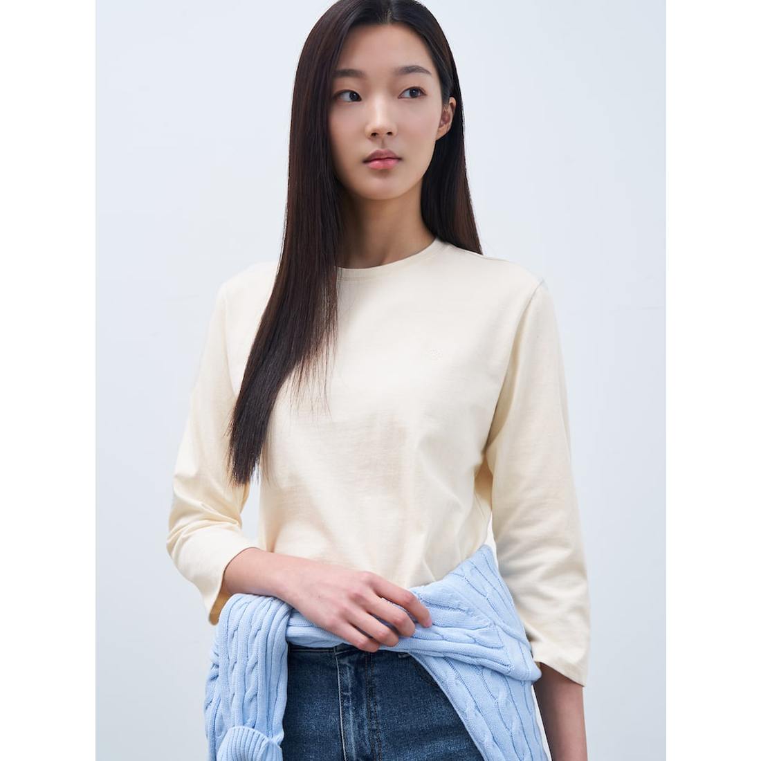 24SS [Essential] 코튼 7부 소매 티셔츠 - 아이보리 BF4241E030, 신세계백화점