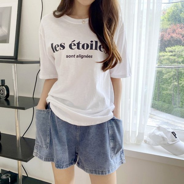 1300K 리루사 레터링 여성 캐주얼 라운드 티셔츠 - SSG.COM