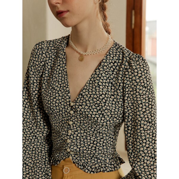 21FW Renewal ver. V-neck flower puff blouse - SSG.COM