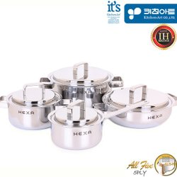 키친아트 헥사 통오중 인덕션 IH 스텐 냄비 4종 편수 16cm + 양수 18cm + 양수 24cm + 전골 24cm - SSG.COM