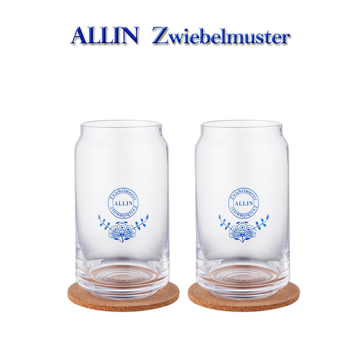 ALLIN 알린 쯔비벨블루 북유럽풍 비어캔글라스 카페유리컵 480ML 2P (알린코르크컵받침2P증정), 믿고 사는 즐거움 SSG.COM