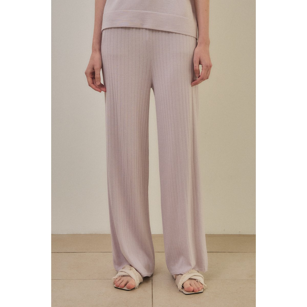 merino wool 70% silk 30% ribbed knit pants - Pale Purple - SSG.COM