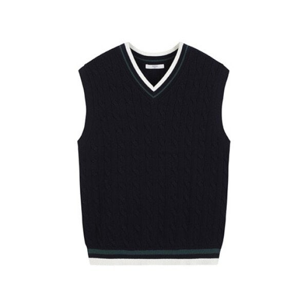 24 SS 남자 워셔블 꽈배기 브이넥 니트 베스트 NV - SSG.COM