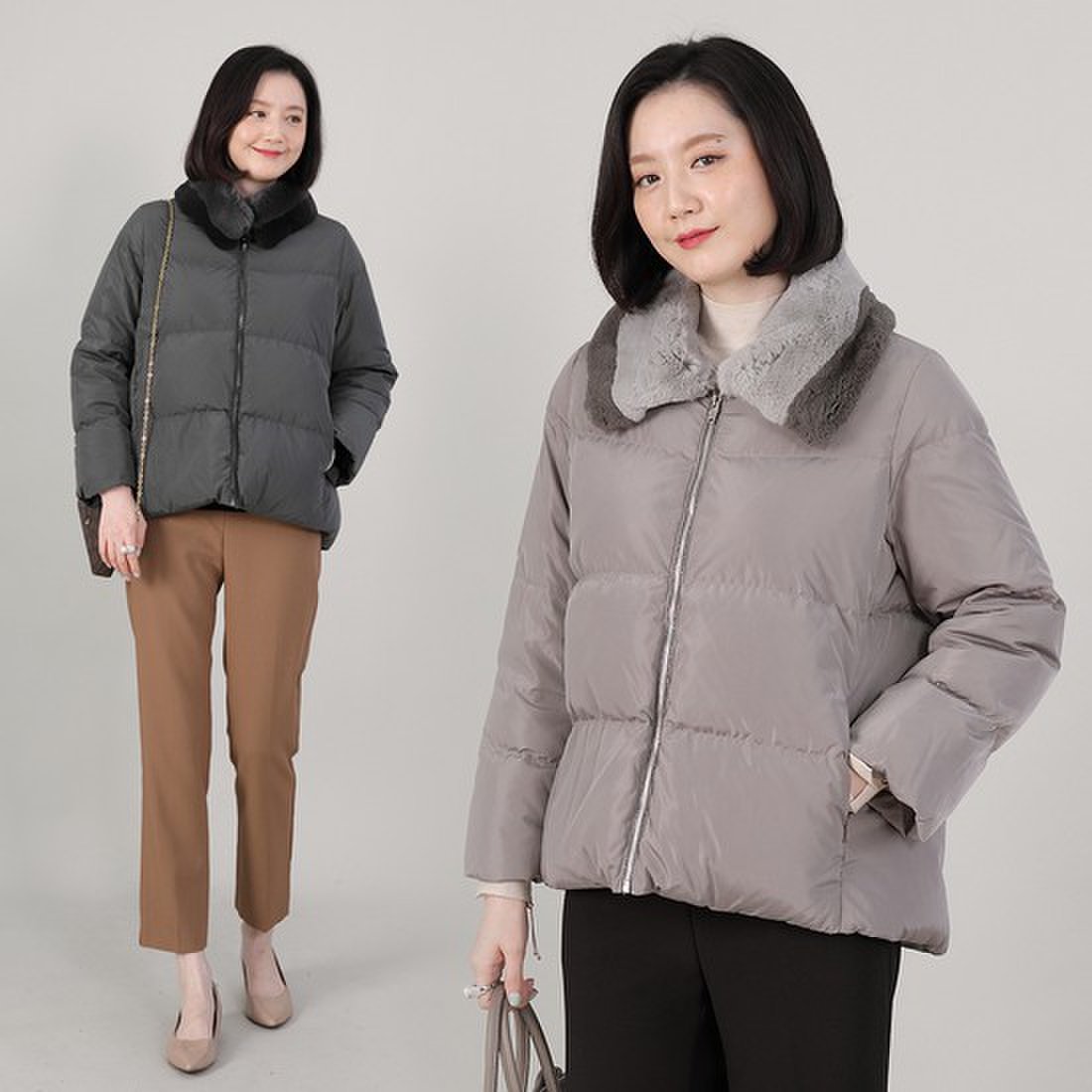 애비뉴투지 엄마옷 투톤 토끼털 카라 구스 거위털 패딩 여성 겨울 숏 점퍼 J10257 50대 60대 중년여성, 믿고 사는 즐거움 ...