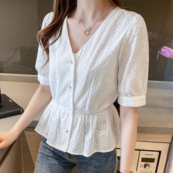 나바바 / NB679 자수포인트 펀칭 브이넥 5부 블라우스[중지]3 - SSG.COM