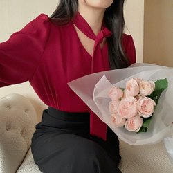 세니 브이넥 퍼프 타이 블라우스[44~110] - SSG.COM