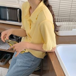 라비크 링클주름 카라 반팔 러플가디건 블라우스(44~110) P000CLUZ1 - SSG.COM