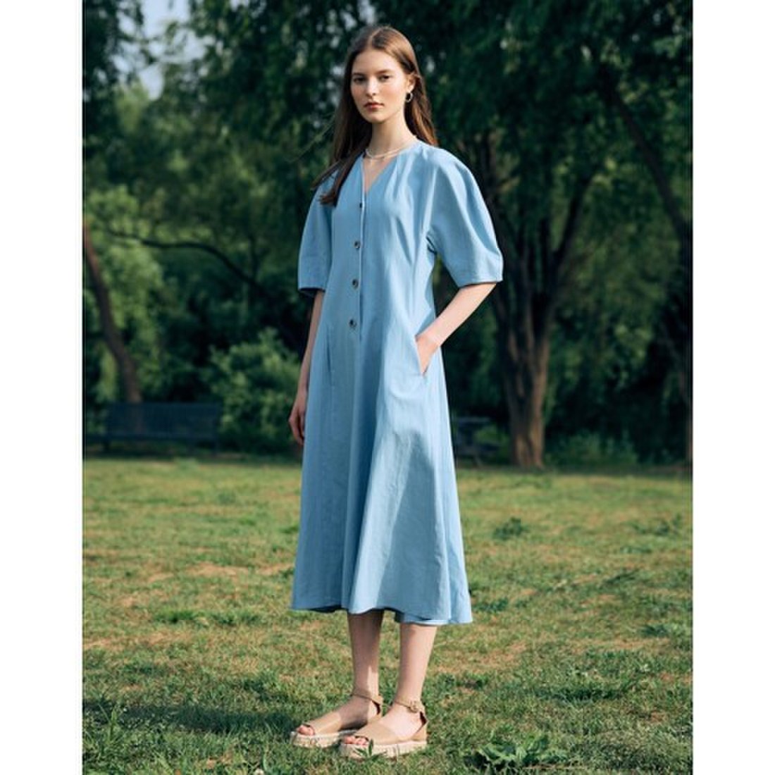 헤지스 여성 23FW [23FW]블루 턱장식 린넨혼방 원피스 HSDR3DP64B1, 믿고 사는 즐거움 SSG.COM