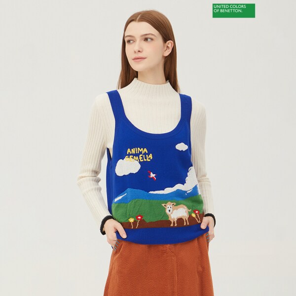 베네통 양 레이어드 니트 베스트 BAKV60361_BL - SSG.COM