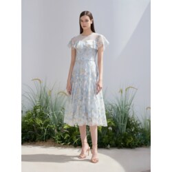 ELIZ / Ruffle See-through Flower Spangle Dress(sky blue) - SSG.COM