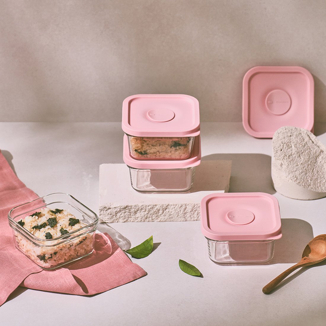 글라스락 렌지쿡 캔디핑크 햇밥용기 정사각 440ml 4조 세트, 믿고 사는 즐거움 SSG.COM